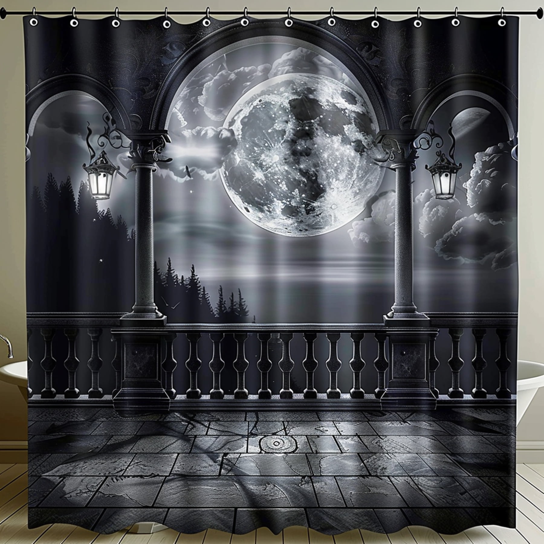 Dark Fantasy Gothic Moon Balcony Shower Curtain Unique Home Decor for ...