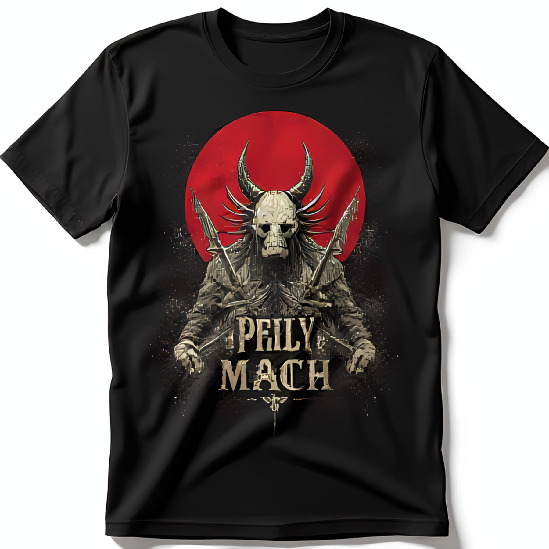 Dark Figure with Horns and Against Red Moon Peily Mach Black T-Shirt ...