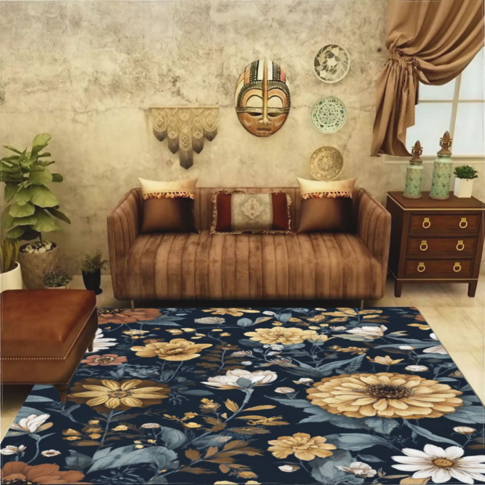 Dark Floral Autumnal Pattern Light Luxury Home Carpets Living Room ...