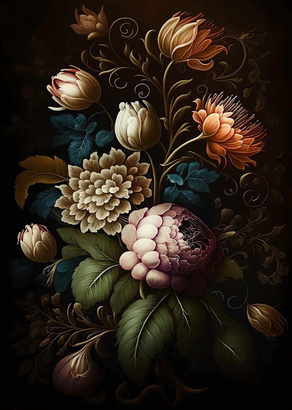 Dark Floral Background Adult Art Portrait Poster Curtain Maternity ...
