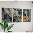Dark Floral Botanical Navy Gold Flower Triptych Wall Decor Art Set 3 ...