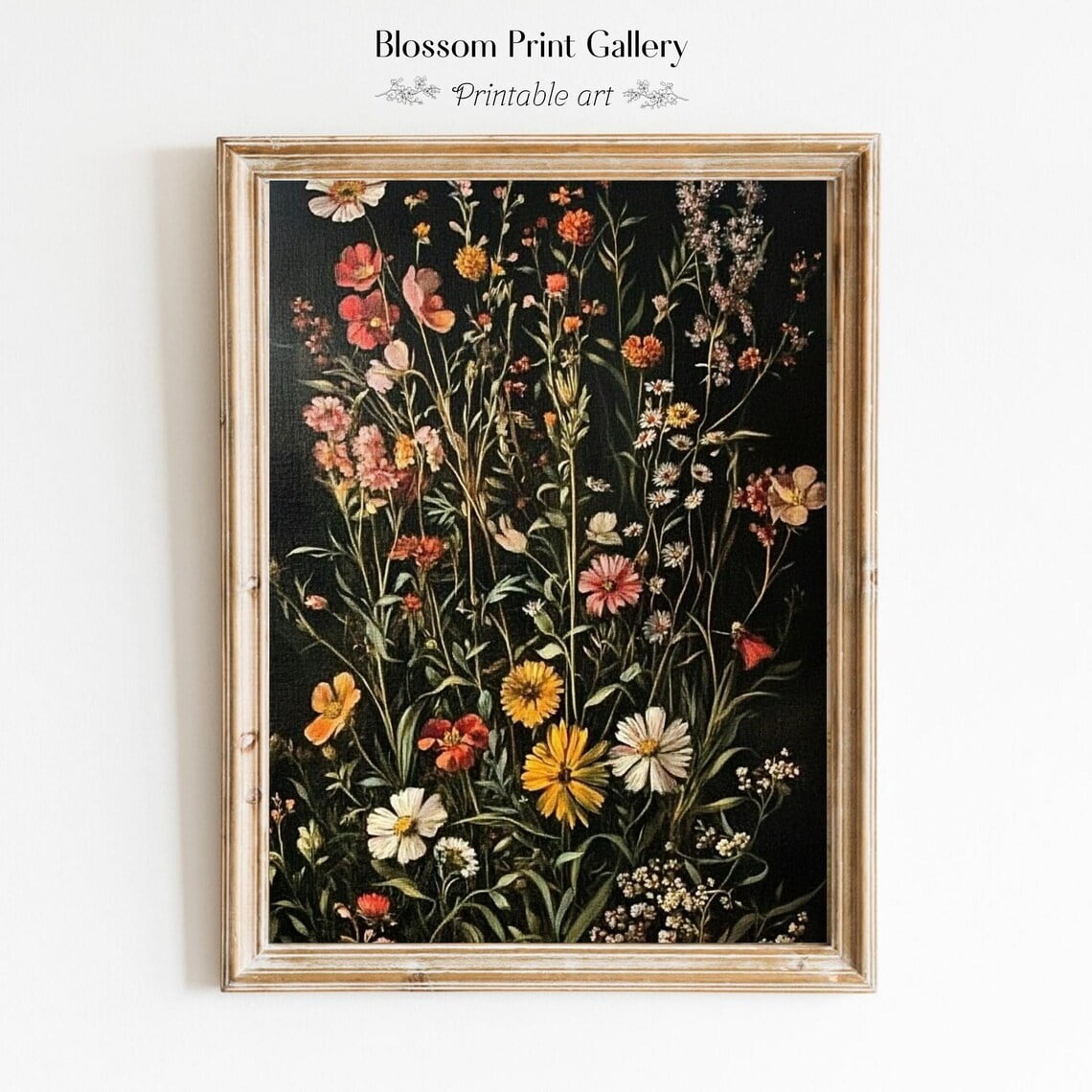 Dark Floral Botanical Print, Moody Wildflower Wall Art, Unframed Paper ...