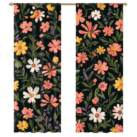 Dark Floral Colorful Summer Blooms Tulle Curtains For Living Room ...