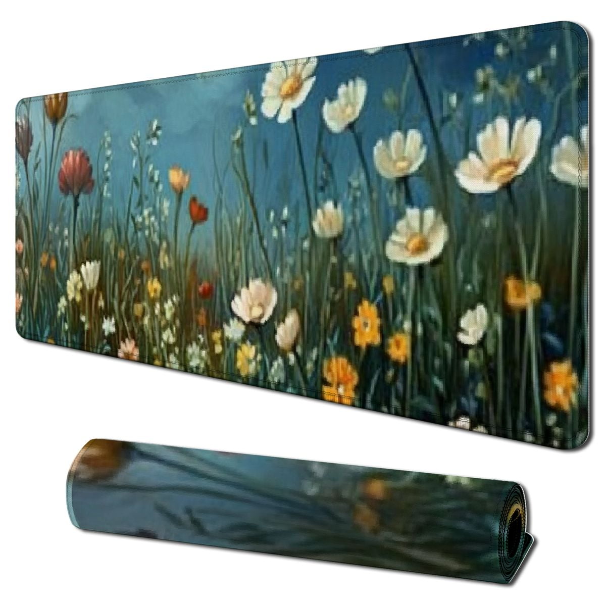 Dark Floral Desk Mat Mouse Pad, Cute Vintage Wildflower Mousepad Desk ...