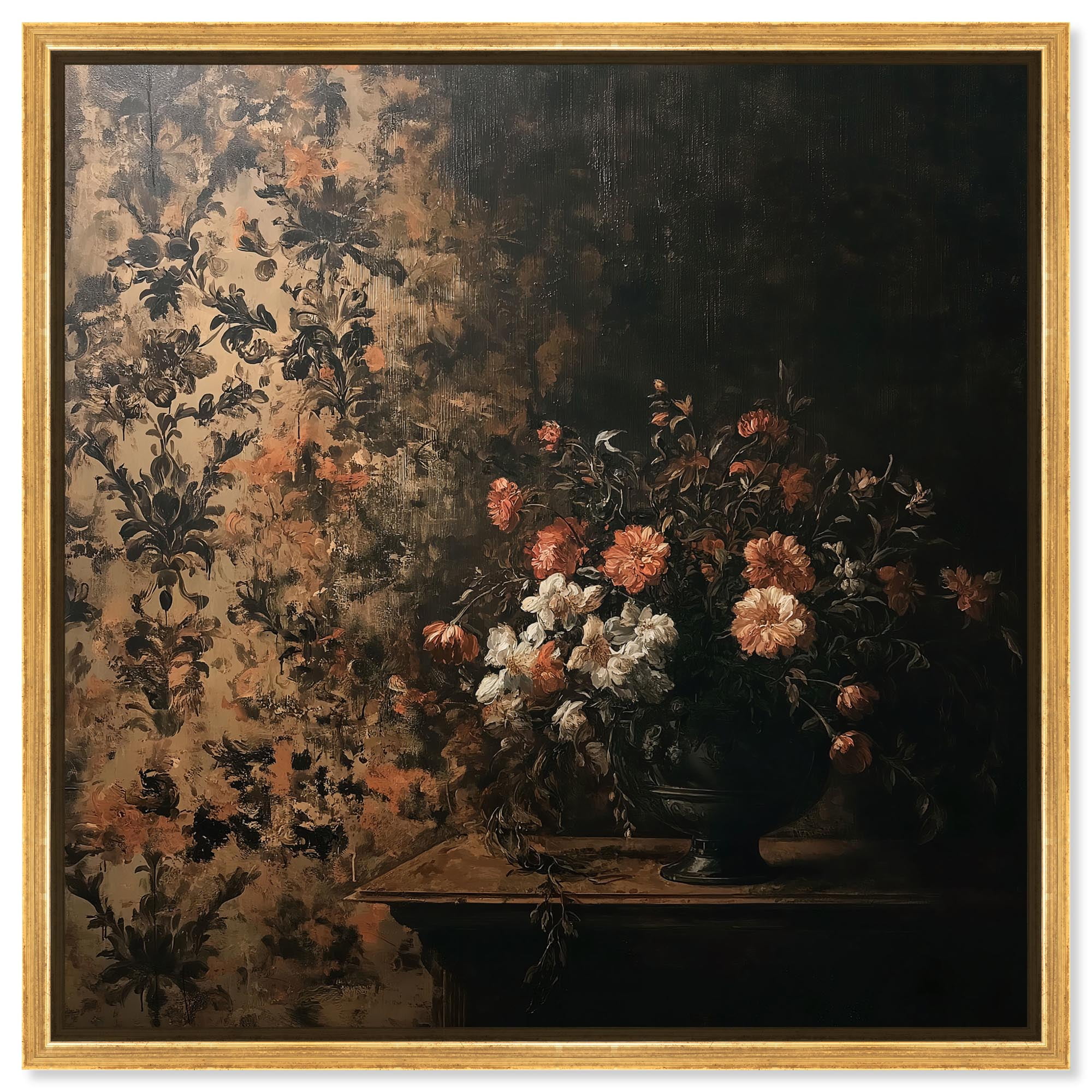 Dark Floral Elegance Canvas Vintage Floral Art by Art Remedy, Gold ...