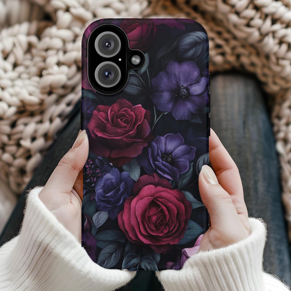 Dark Floral Elegant Rose Purple Themed Phone Case 17 16 15 14 13 12 11 ...