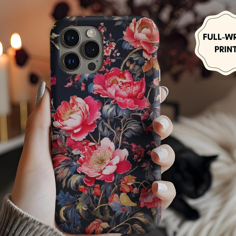 Dark Floral Moody Pink Peony Flower Phone Case 17 16 15 14 13 12 11 Pro ...