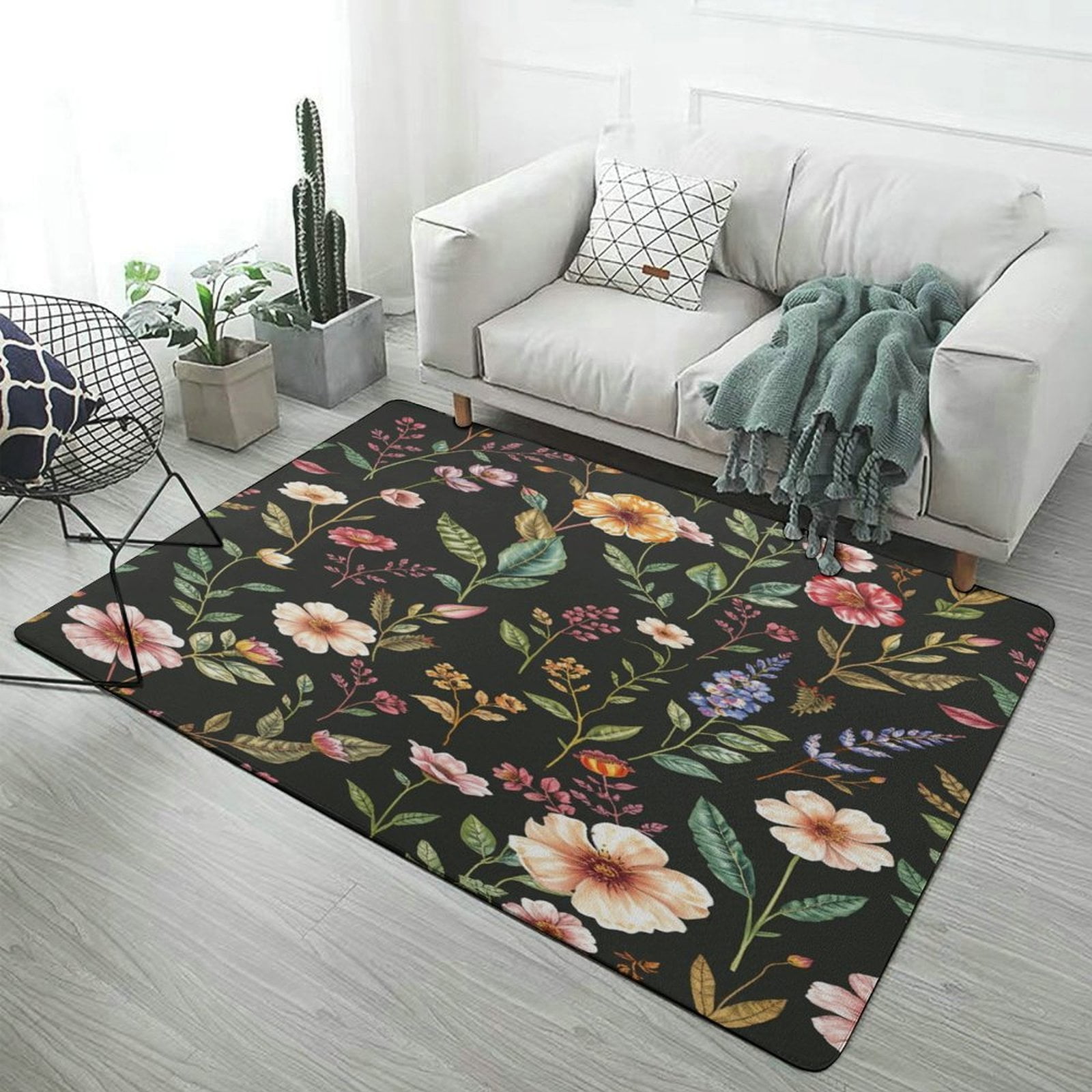 Dark Floral Pattern Light Luxury Home Carpets Living Room Ration Large ...