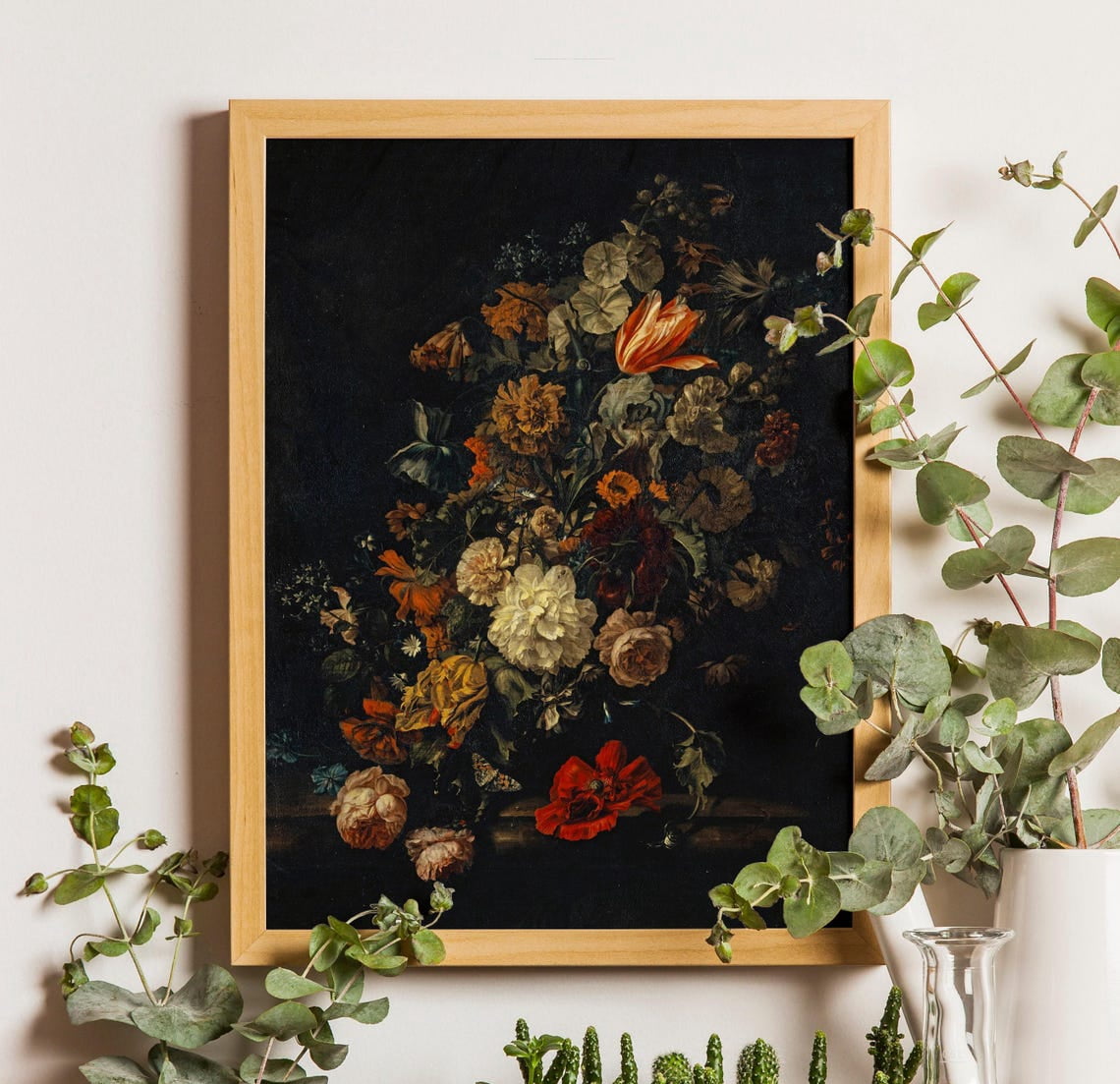 Dark Floral Poster Vintage Moody Still Life Art Poster, Stretched ...