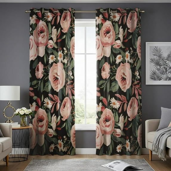 Dark Floral Rose Curtains Classic Peony Print Drapes Romantic Botanical ...
