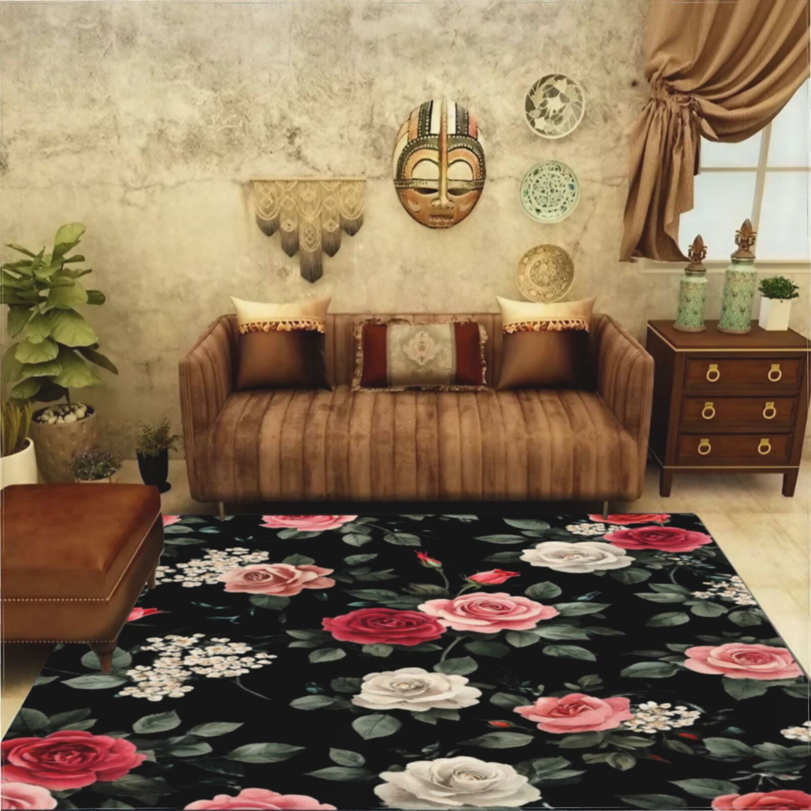 Dark Floral Rose Pattern Repeat Light Luxury Home Carpets Living Room ...