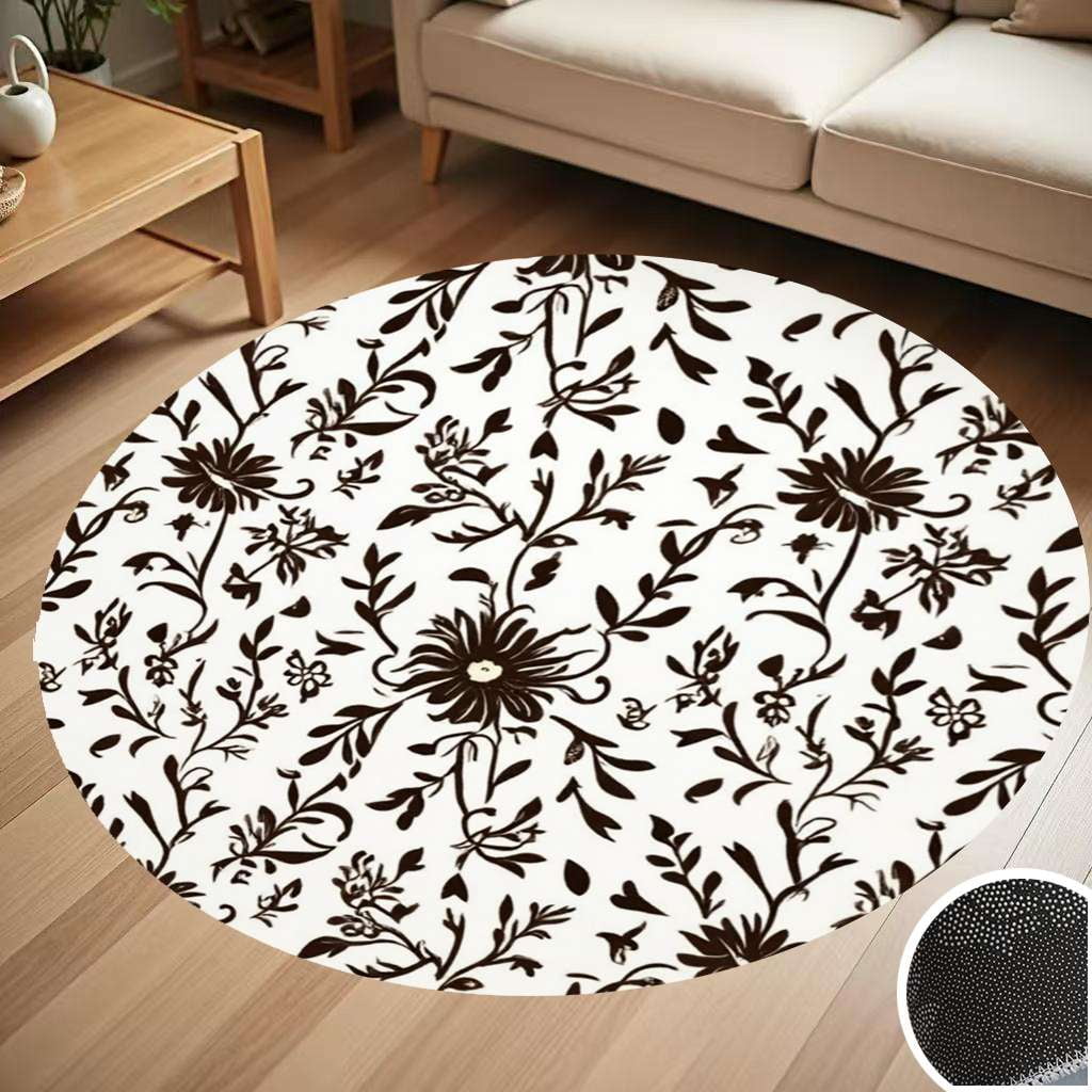 Dark Floral Seamless Pattern Round Carpet Living Room Bedroom Home ...