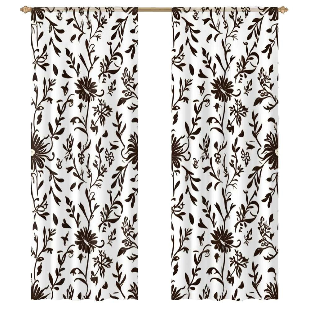 Dark Floral Seamless Pattern Sheer Window Curtains for Living Room ...