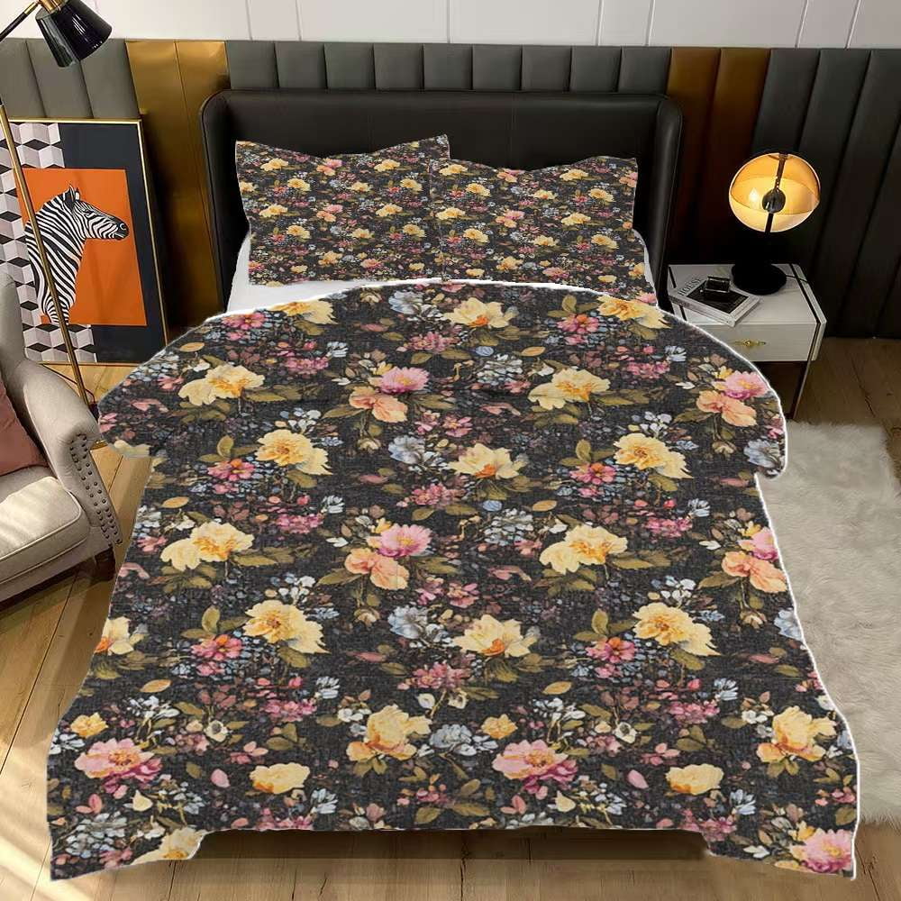 Dark Floral Seamless Repeat Pattern Comforter Set Queen Size Bedding ...