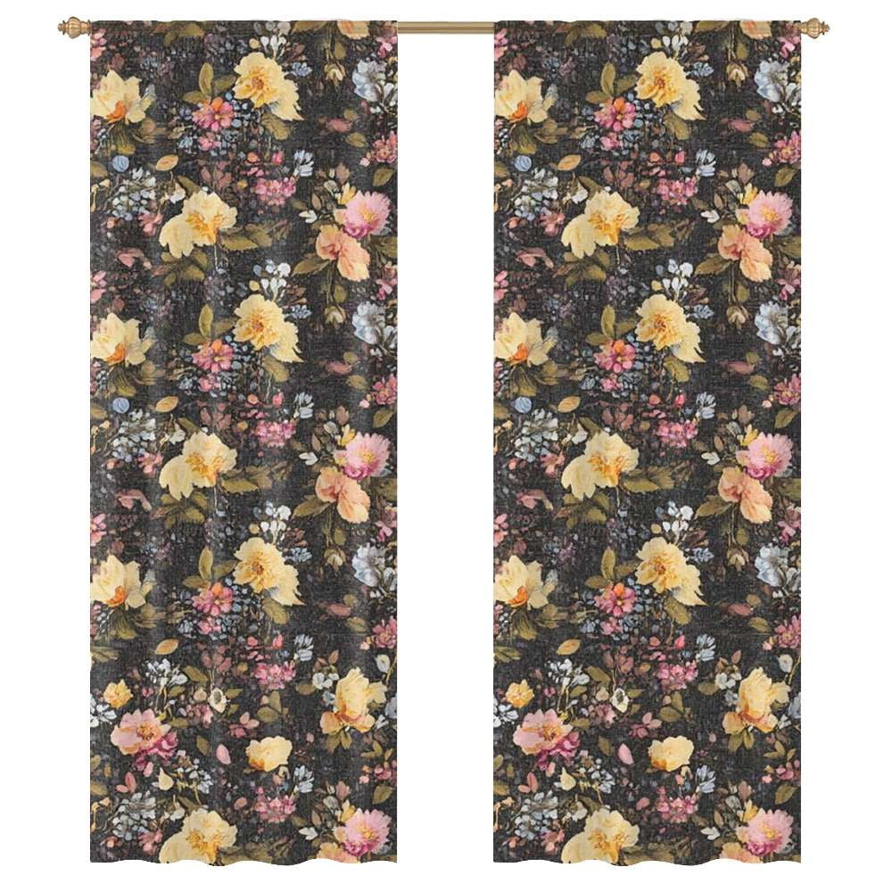 Dark Floral Seamless Repeat Pattern Modern Tulle Window Curtains for ...