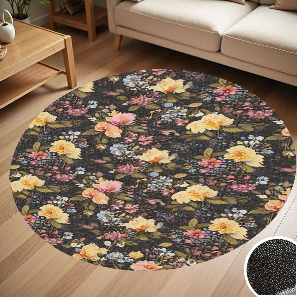 Dark Floral Seamless Repeat Pattern Round Carpet Living Room Bedroom ...