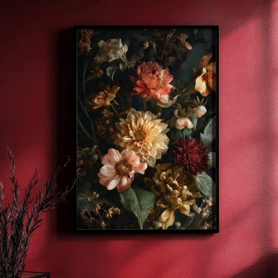 Dark Floral Still Life Print, Baroque Style Wall Art, Unframed Paper ...