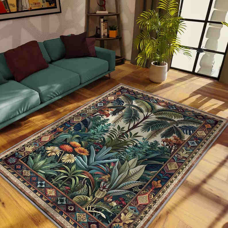 Dark Floral Victorian Rug Wildflower Gothic Rustic Carpet Witchy Room ...