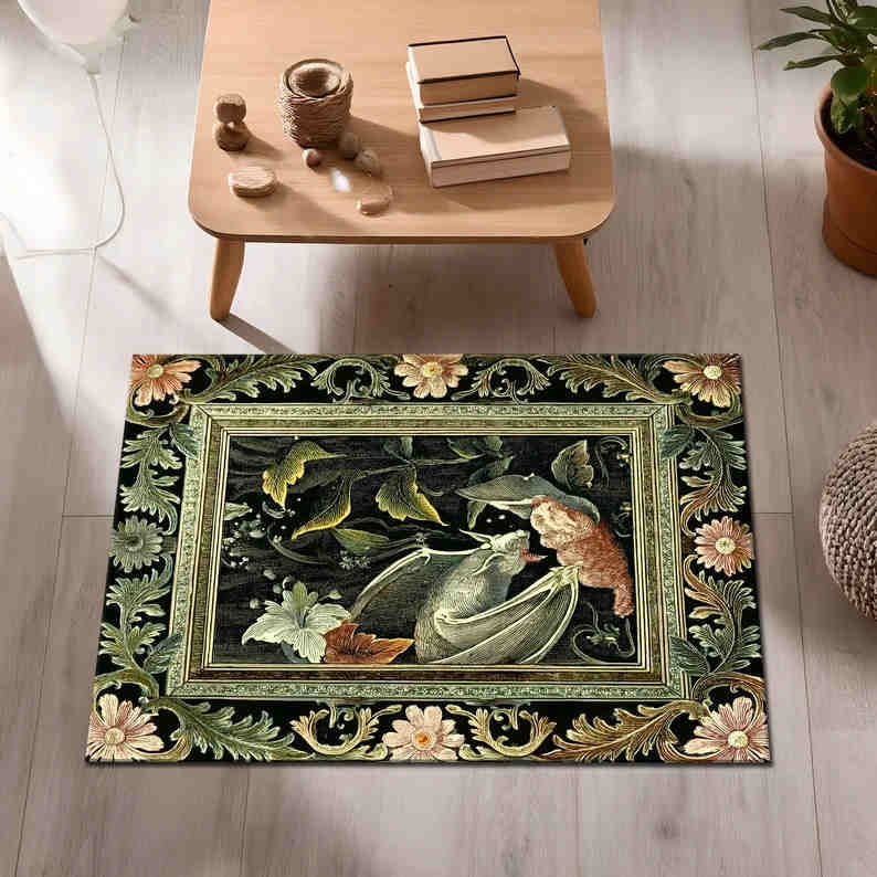 Dark Floral Victorian Rug Wildflower Gothic Rustic Carpet Witchy Room ...