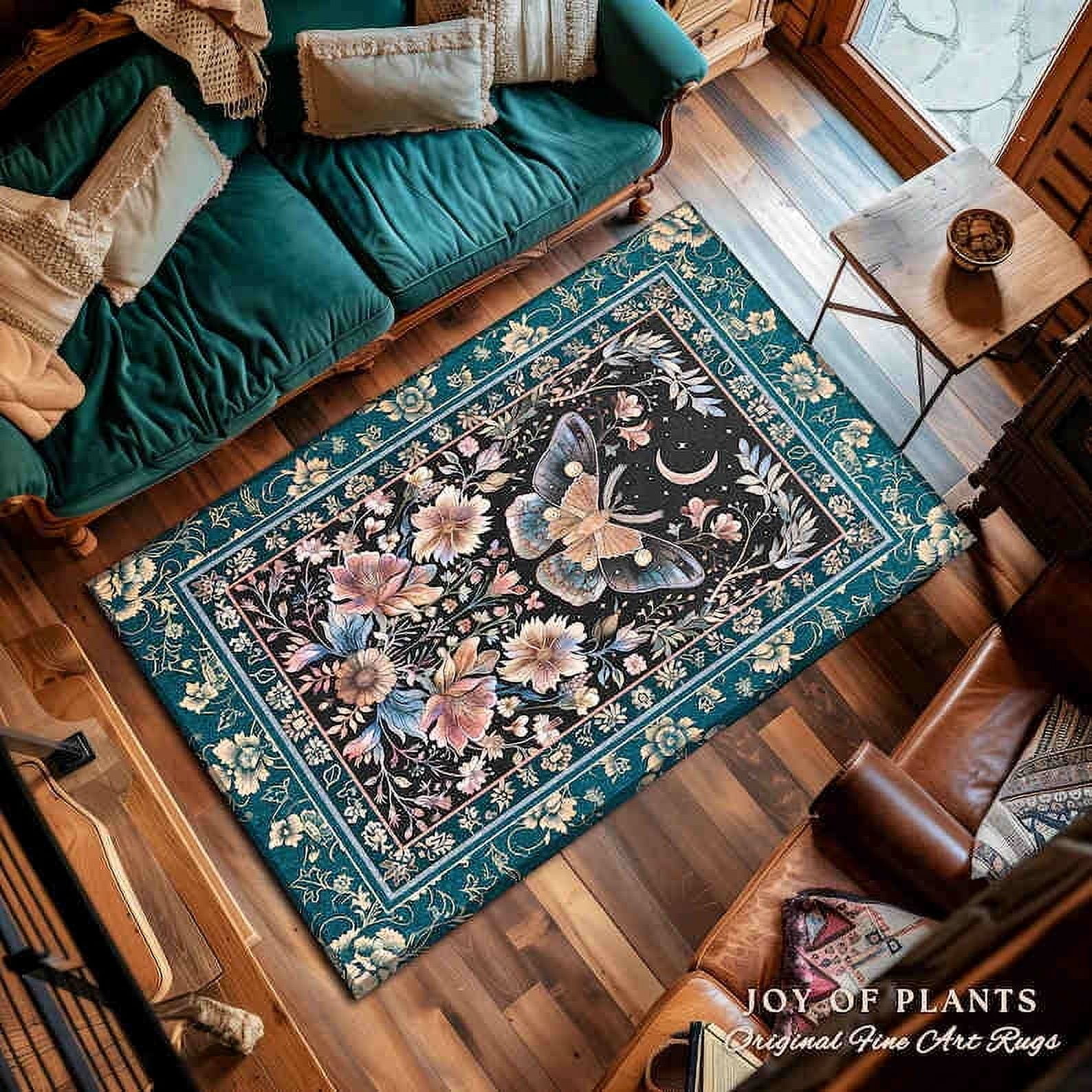 Dark Floral Victorian Rug Wildflower Gothic Rustic Carpet Witchy Room ...