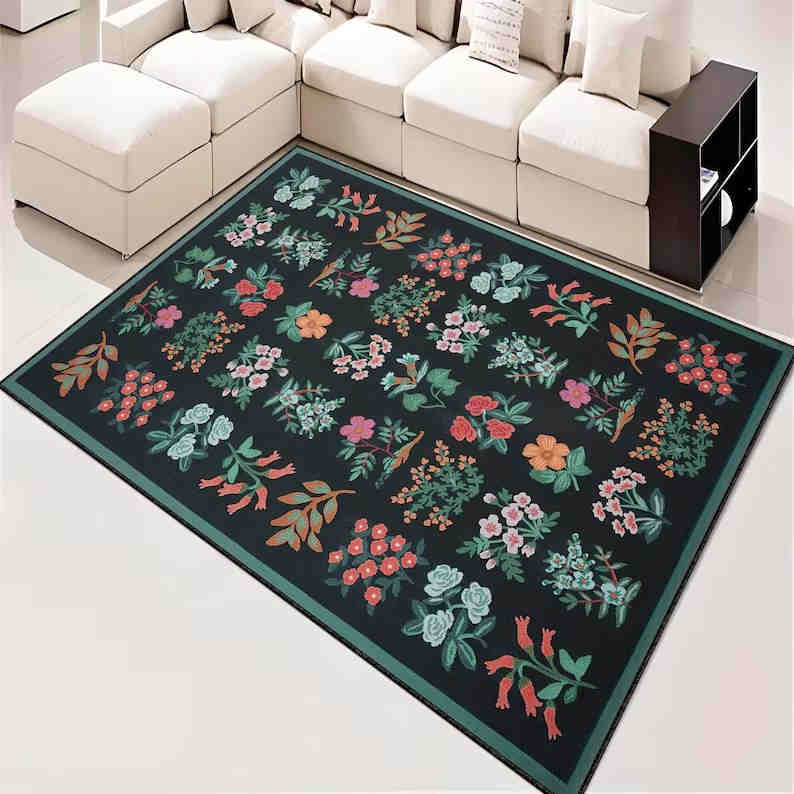 Dark Floral Victorian Rug Wildflower Gothic Rustic Carpet Witchy Room ...