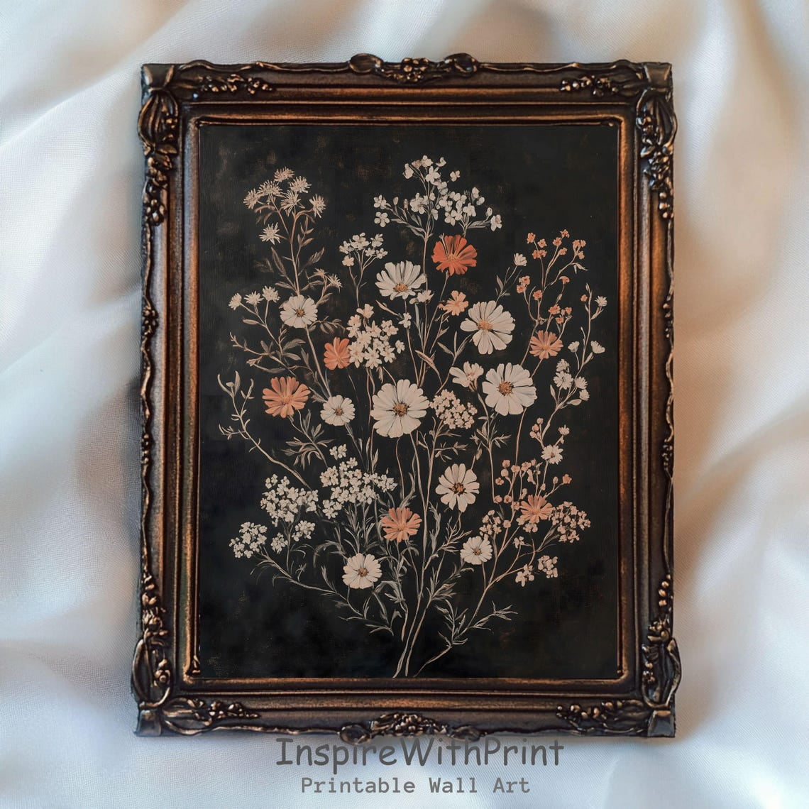 Dark Floral Wall Art Poster Rustic Boho Flower Decor With Neutral ...