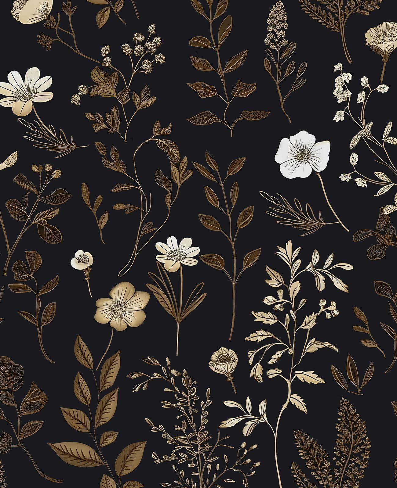 Dark Floral Wallpaper, Moody Black Leaf Botanical Removable Contact ...