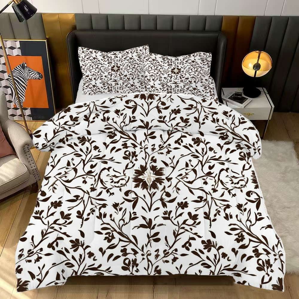 Dark Floral White Background Pattern Comforter Set Full Size Bedding ...