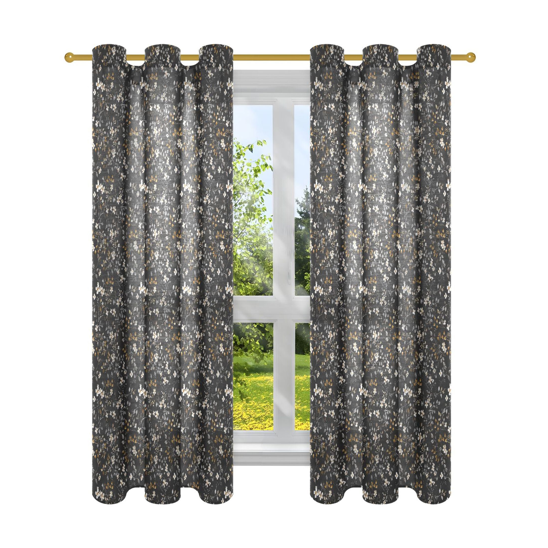 Dark Floral and Botanical Flower Sheer Curtains 2 Panels Set Grommet ...
