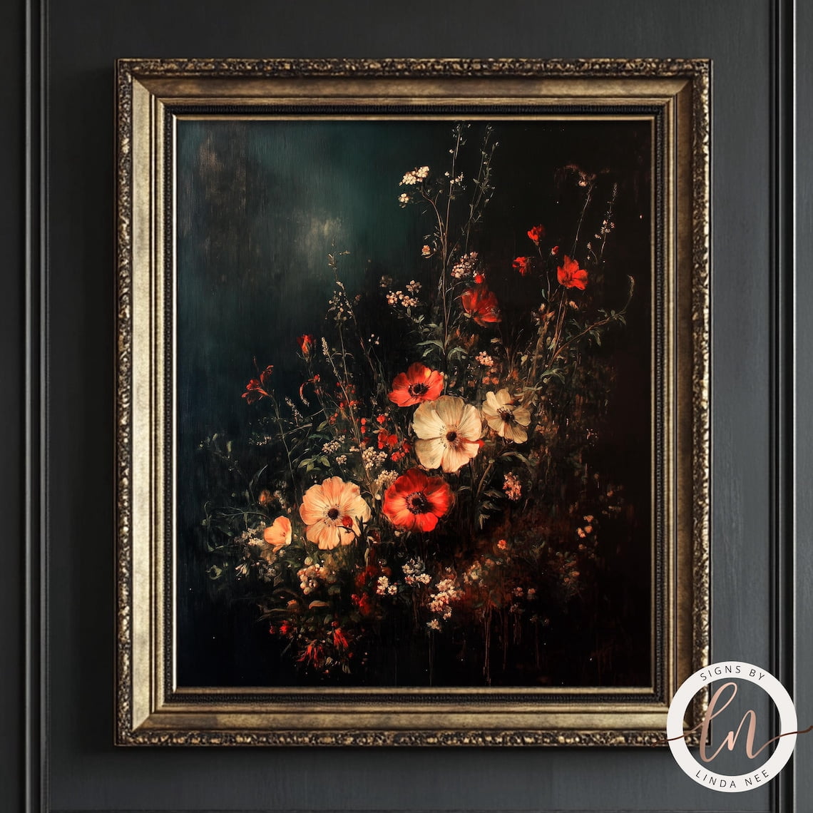 Dark Flower Print, Moody Floral Wall Art, Unframed Paper Poster 16x20in ...