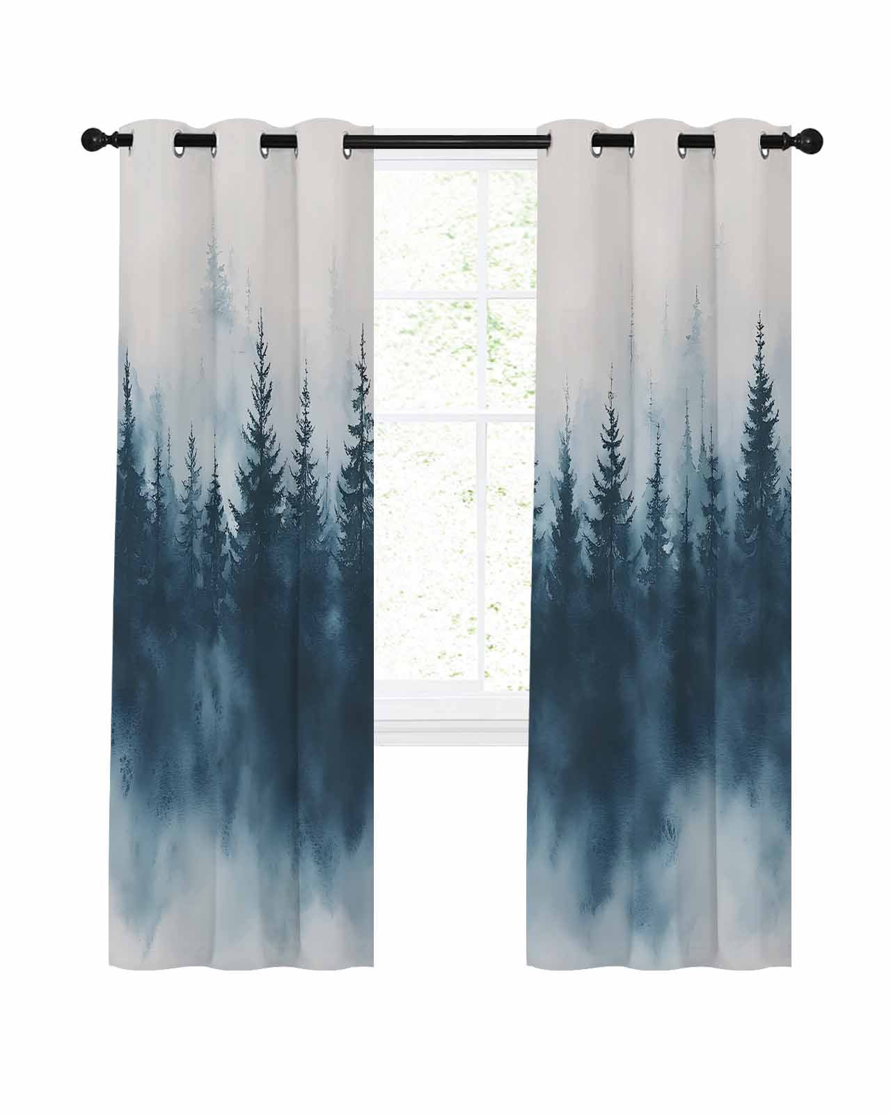 Dark Fog Forest Blackout Curtains 63 Inch Length Abstract Spring Black ...