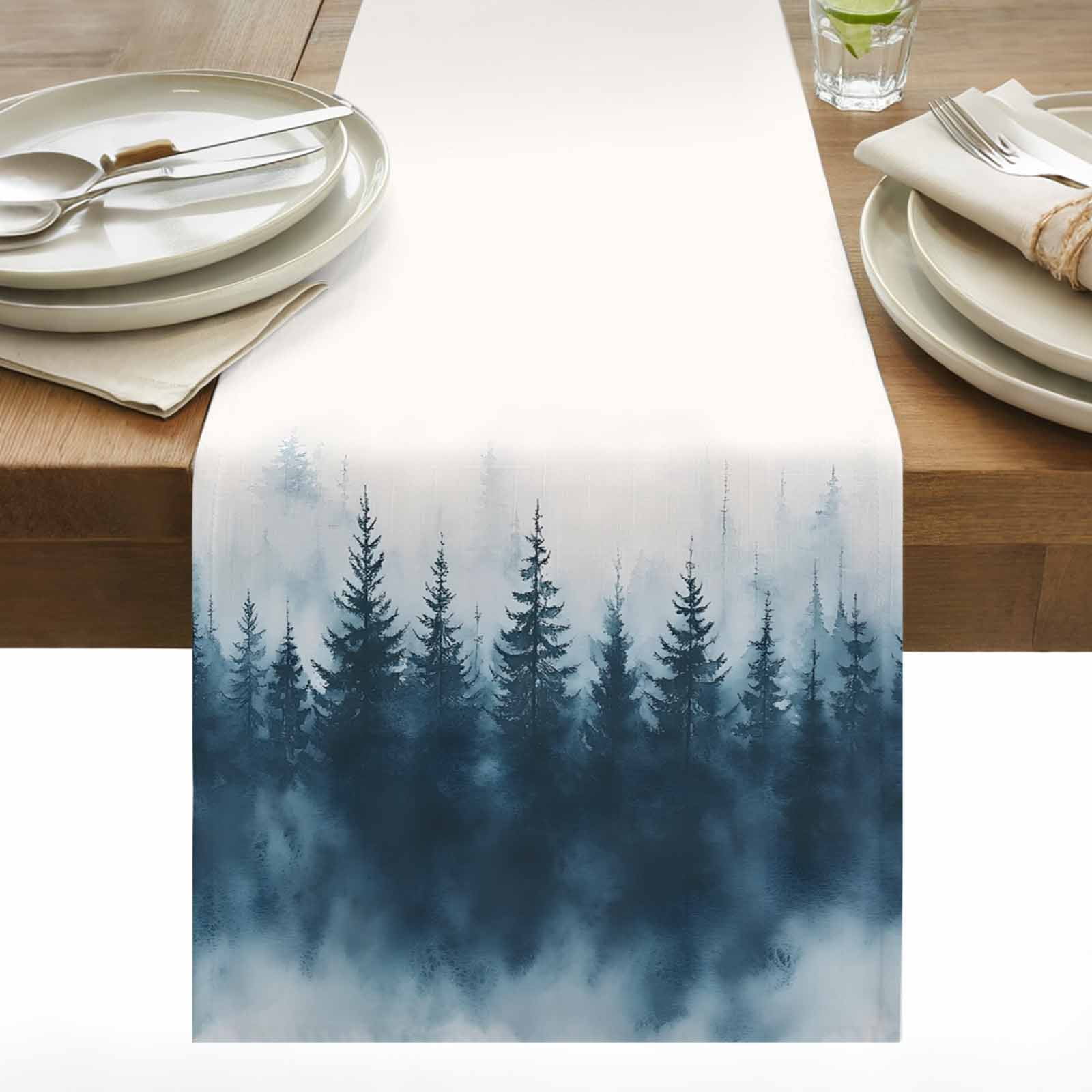 Dark Fog Forest Cotton Linen Table Runner Abstract Spring Black Forest ...