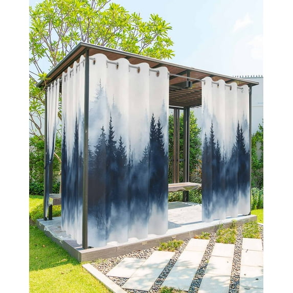 Dark Fog Forest Outdoor Curtains for Patio, Abstract Spring Black ...