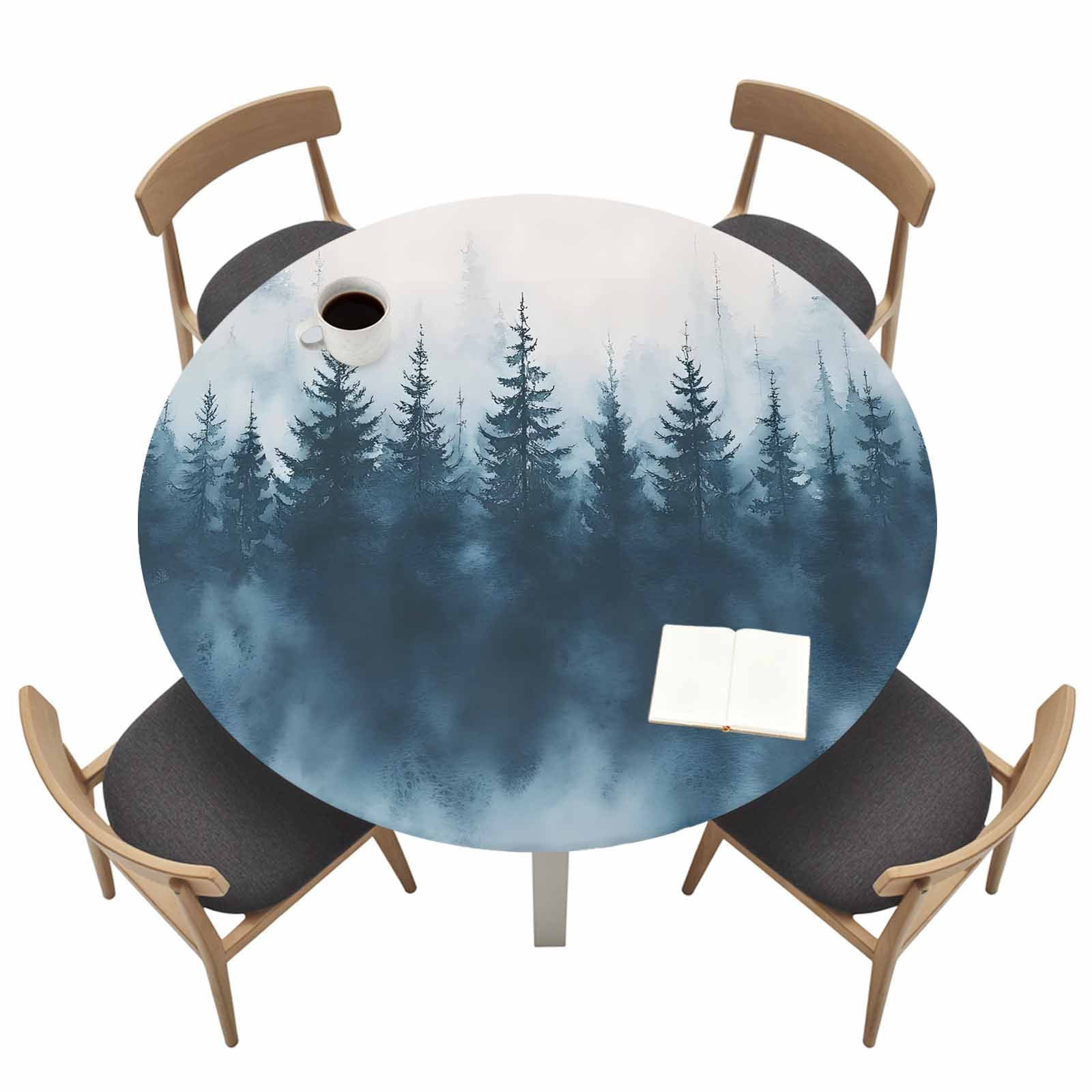 Dark Fog Forest Round Fitted Tablecloth with Elastic Edge Abstract ...