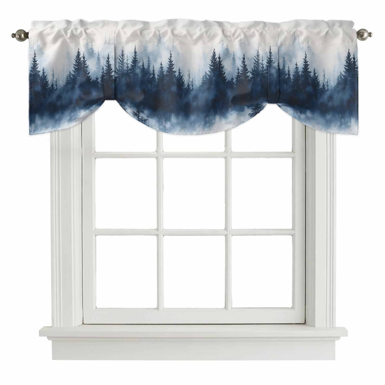 Dark Fog Forest Tie Up Valance for Windows, Abstract Spring Black ...