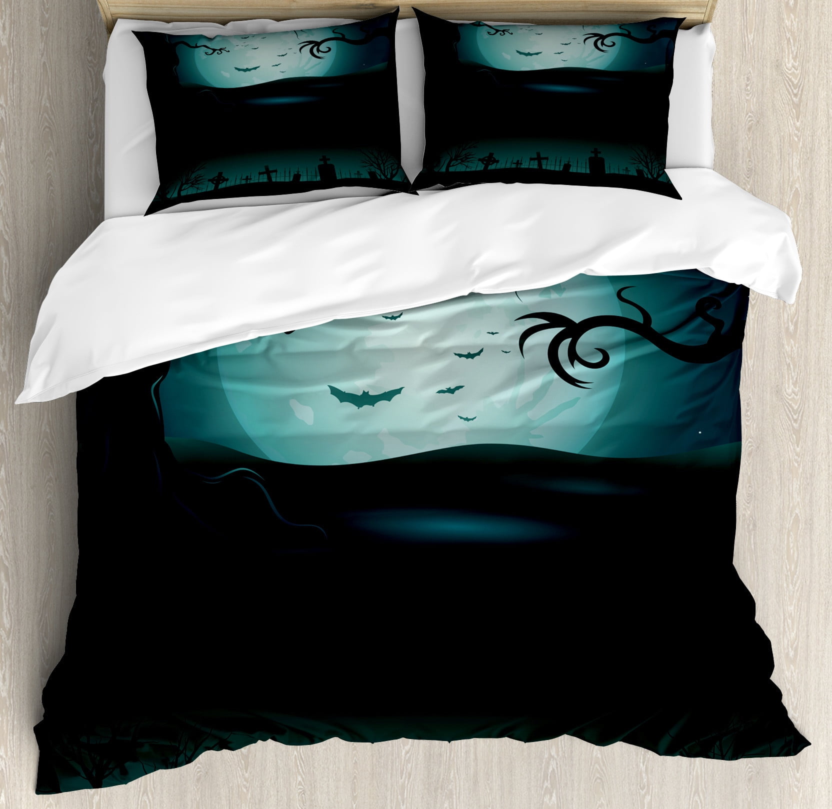 Dark Forest Duvet Cover Set, Creepy Trees Scene Halloween Themed ...