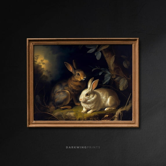 Dark Forest Rabbits Wall Art, Dark Academia Aesthetic, Vintage Moody ...