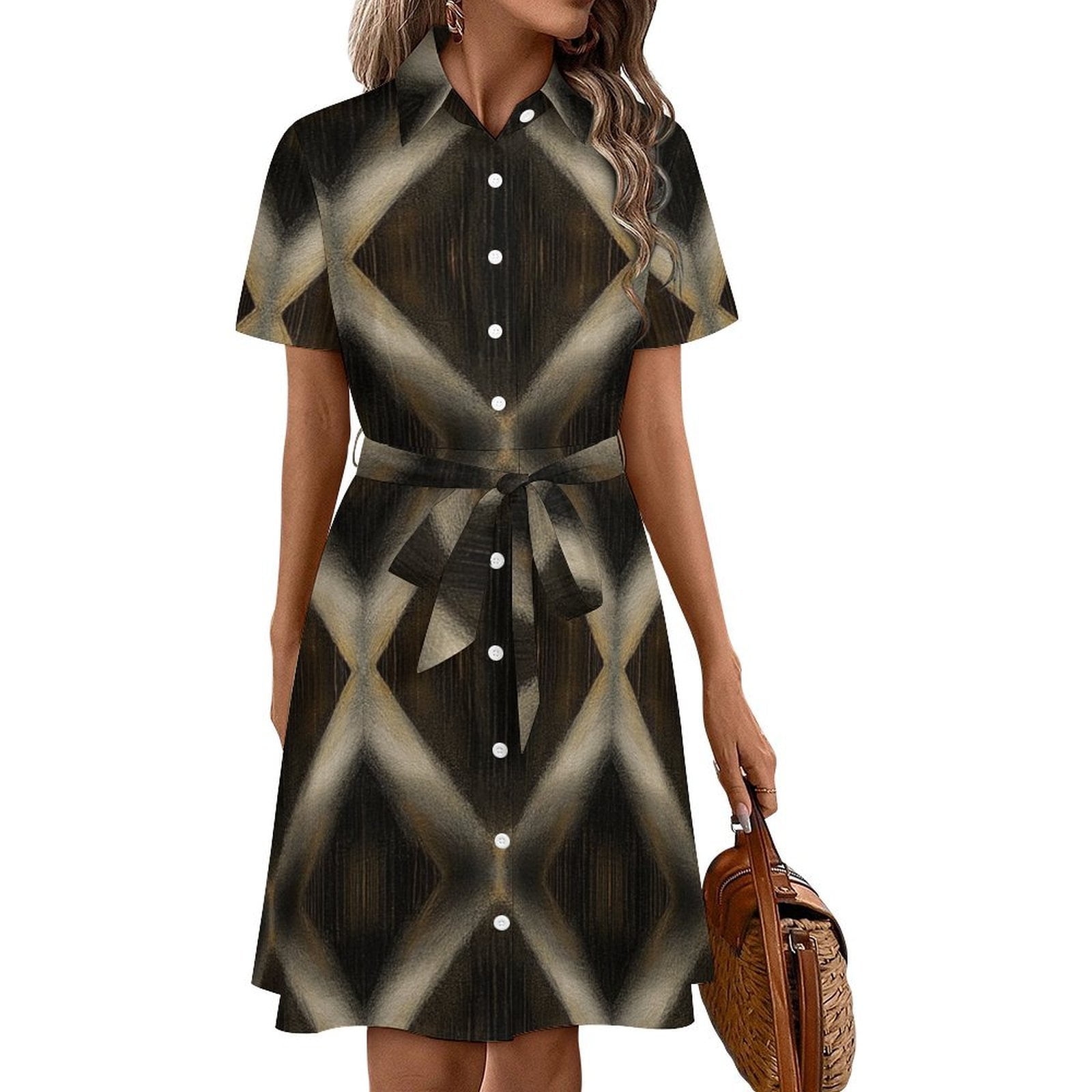 Dark Geometric Textured Pattern Womens Shirt Dresses Women'S Short ...