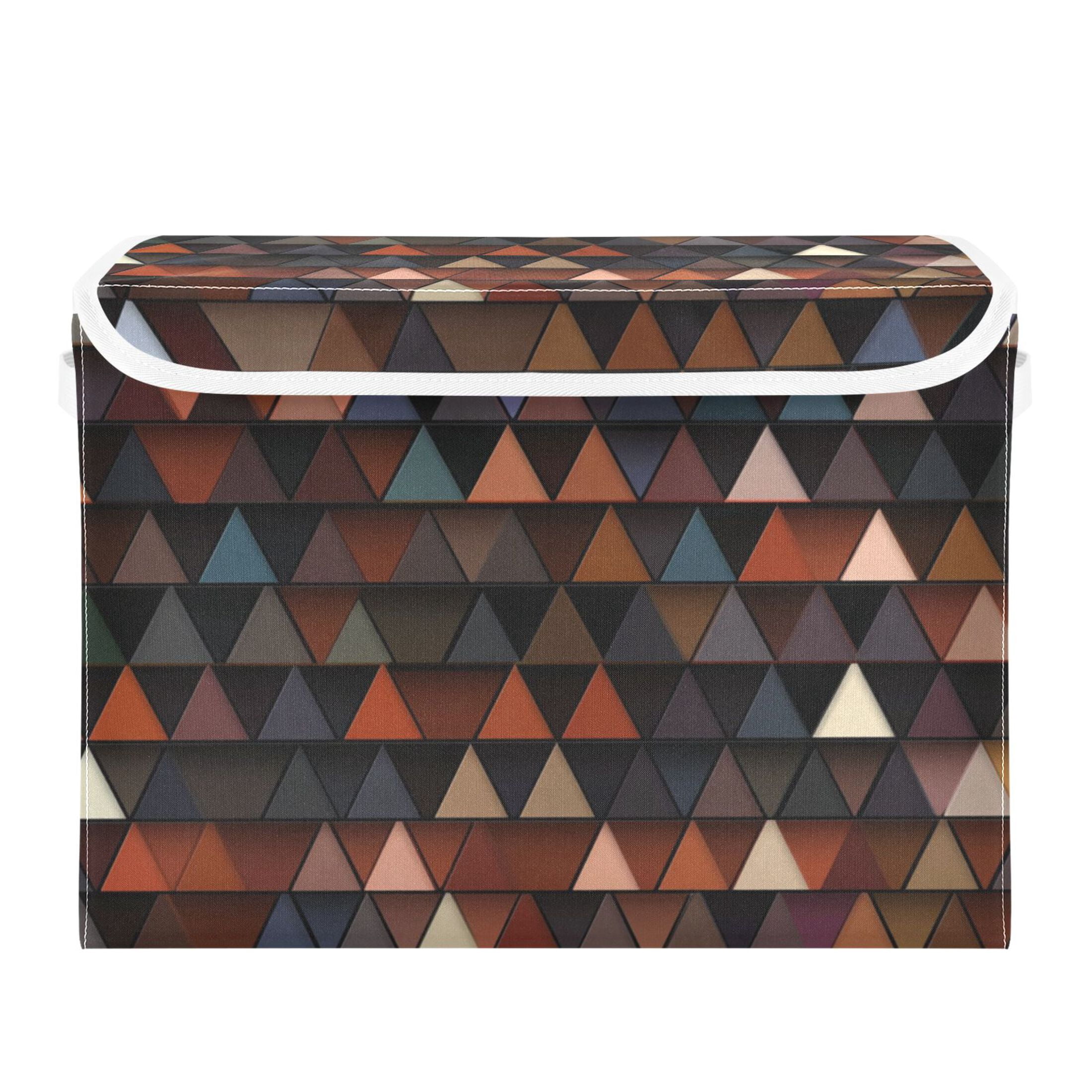 Dark Geometric Triangles Large Storage Bins with Linen Collapsible Lid ...
