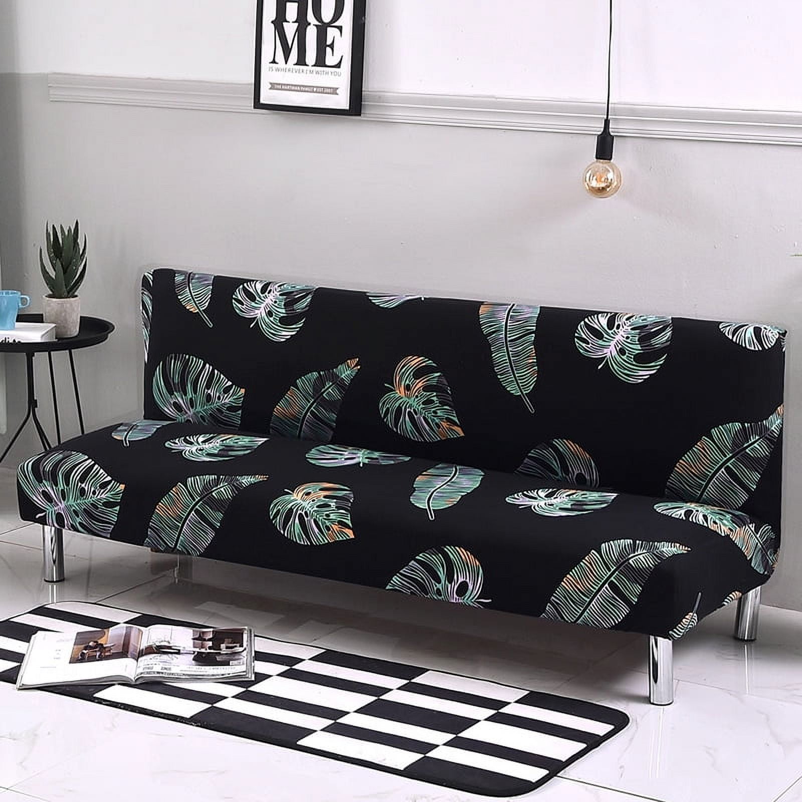 Dark Geometry Armless Sofa Bed Cover Seat Slipcover Modern Stretch ...