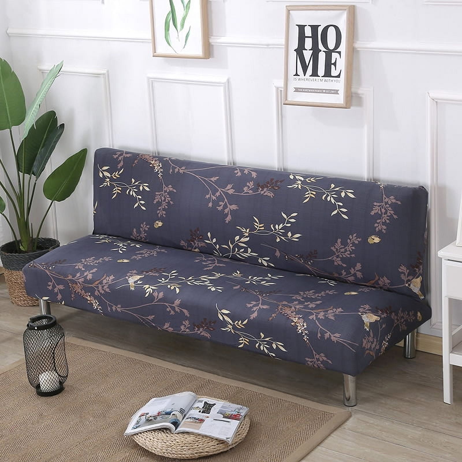 Dark Geometry Armless Sofa Bed Cover Seat Slipcover Modern Stretch ...