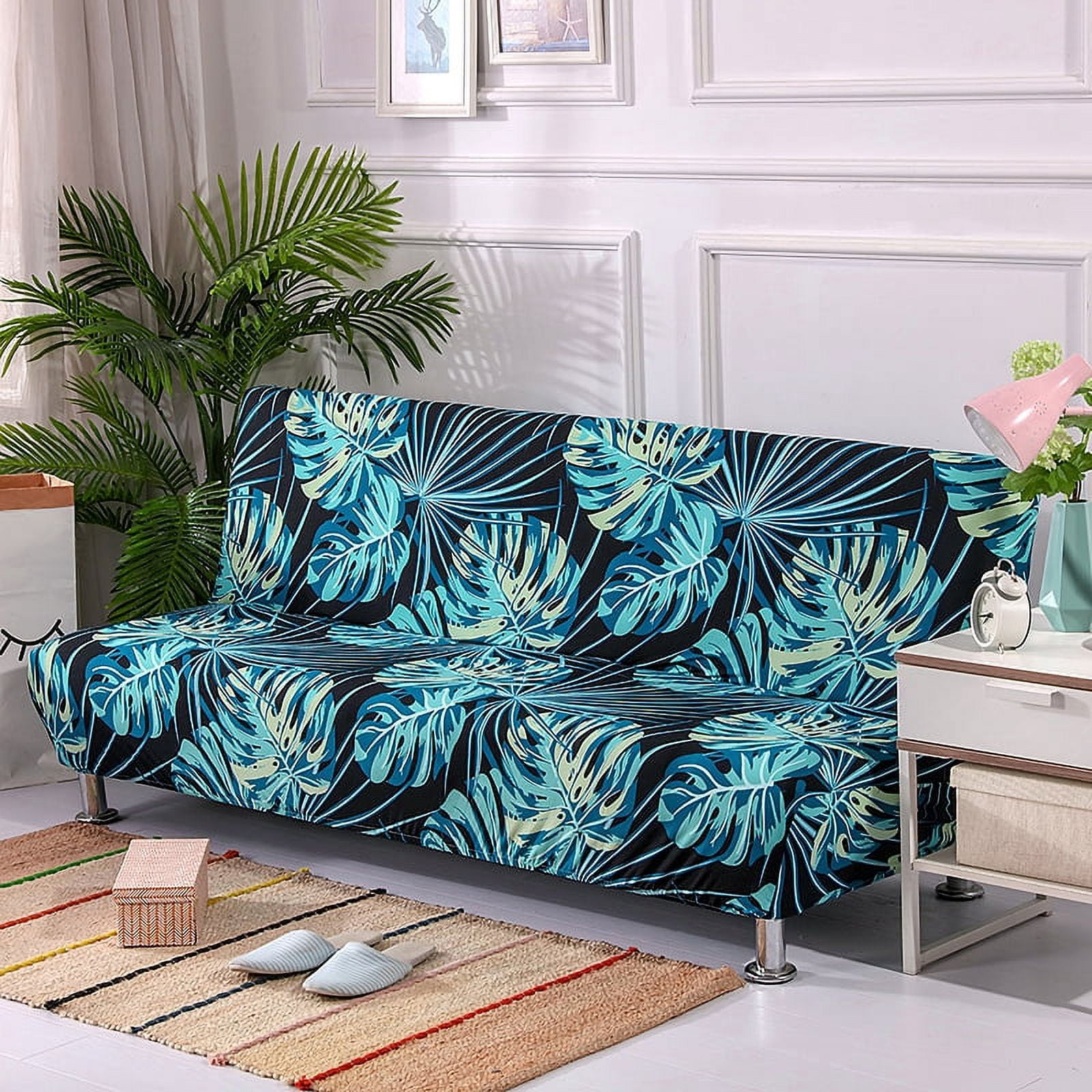 Dark Geometry Armless Sofa Bed Cover Seat Slipcover Modern Stretch ...