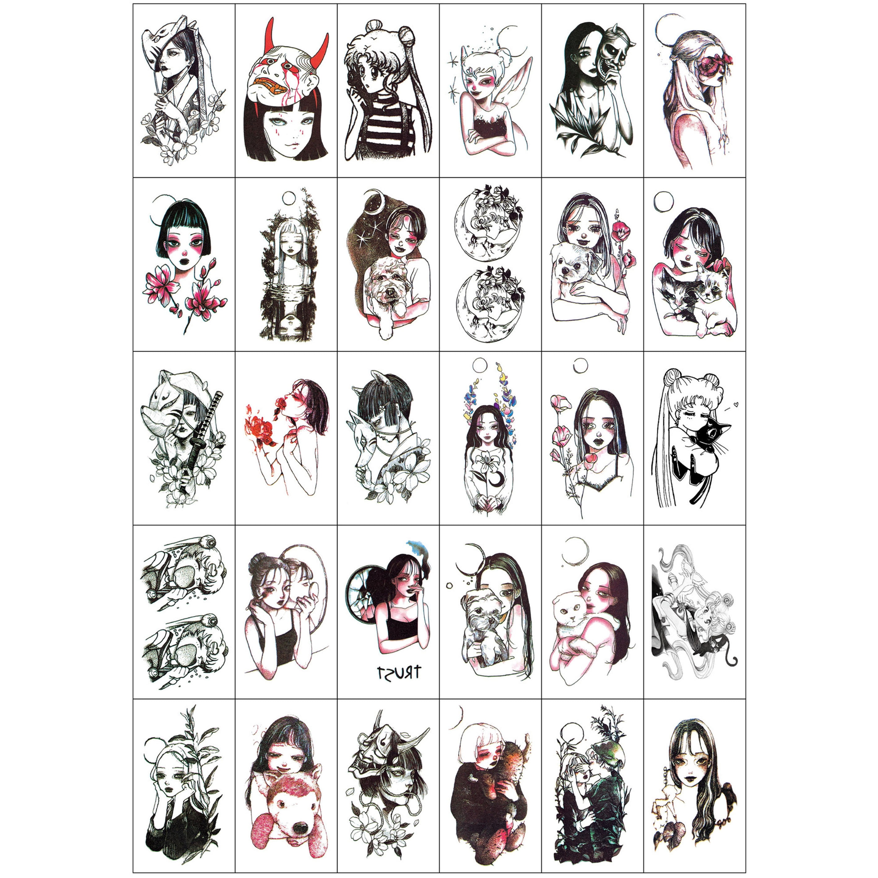 Dark Girl Style Anime Tattoo Stickers, Embroidered Totem Waterproof ...