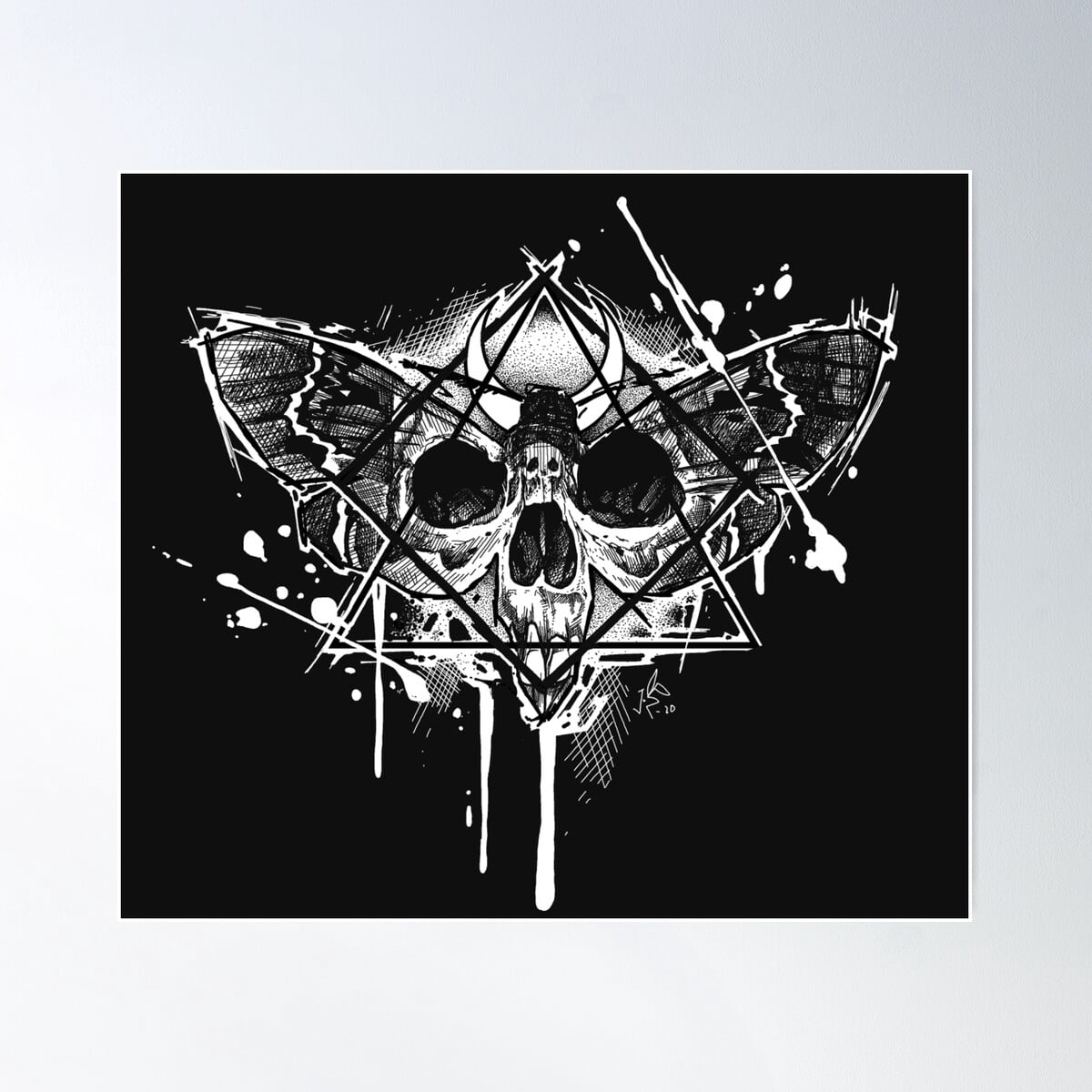 Dark Goth Death Moth Skull On Black Poster Wall Art, Modern Wall Decor ...