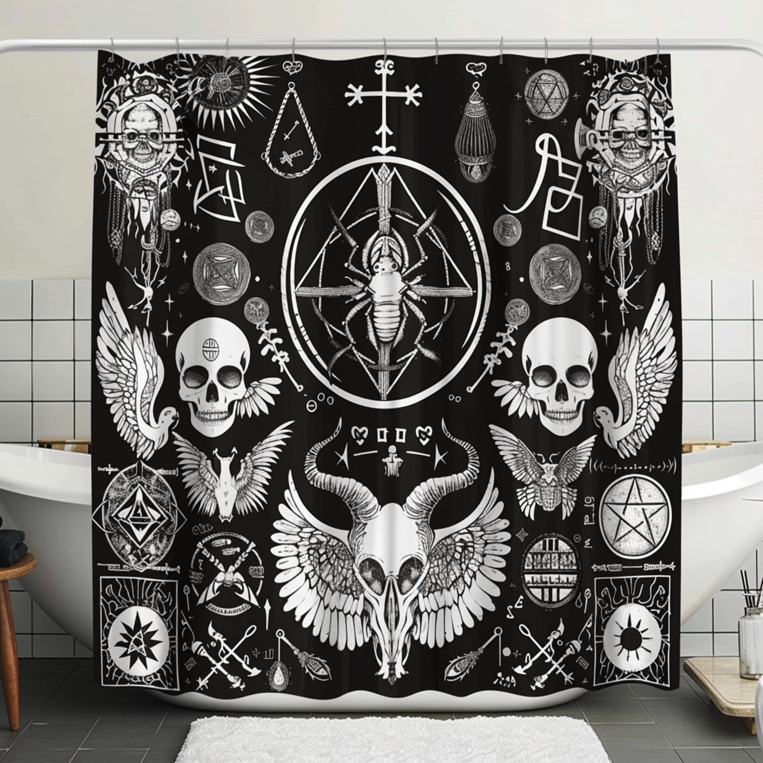 Dark Gothic Occult Shower Curtain with Sacred Symbols and Mystical ...