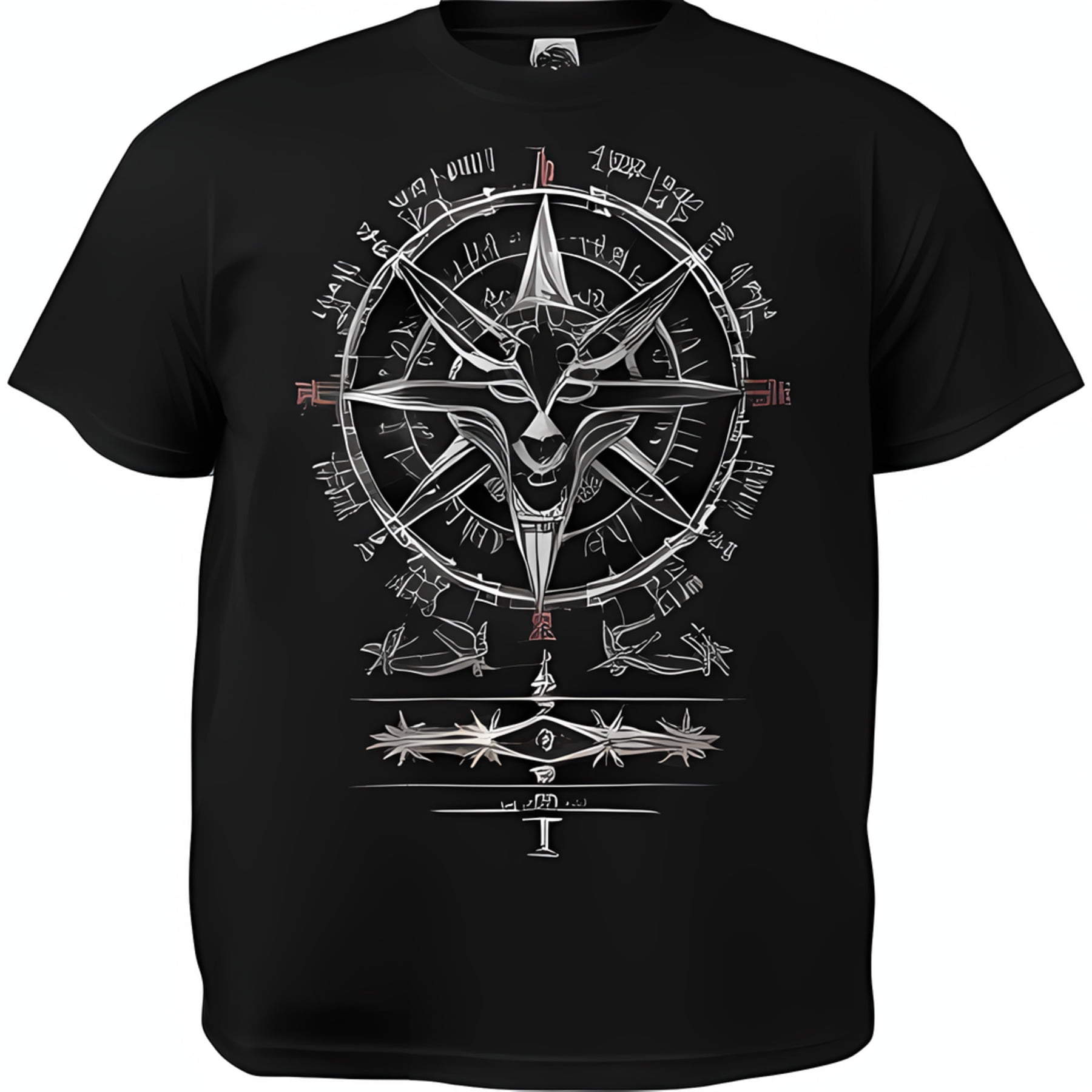 Dark Gothic Occult T-Shirt: Intricate Compass Rose Design with Runes ...