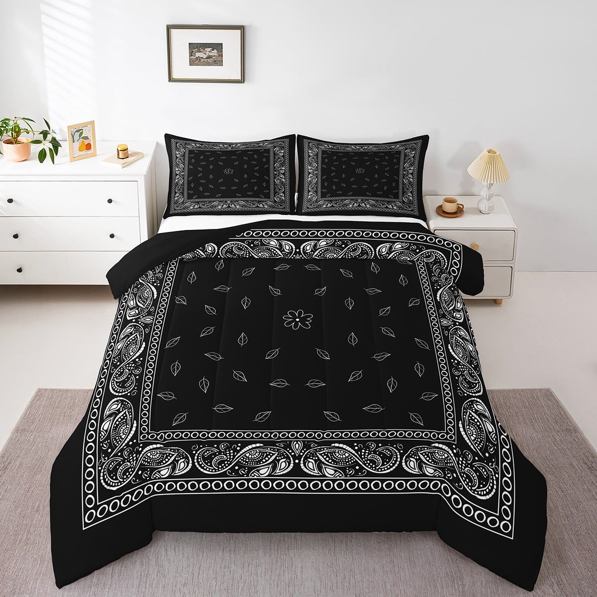 Dark Gothic Queen Bedding Sets Adults Black Damask Comforter Set ...