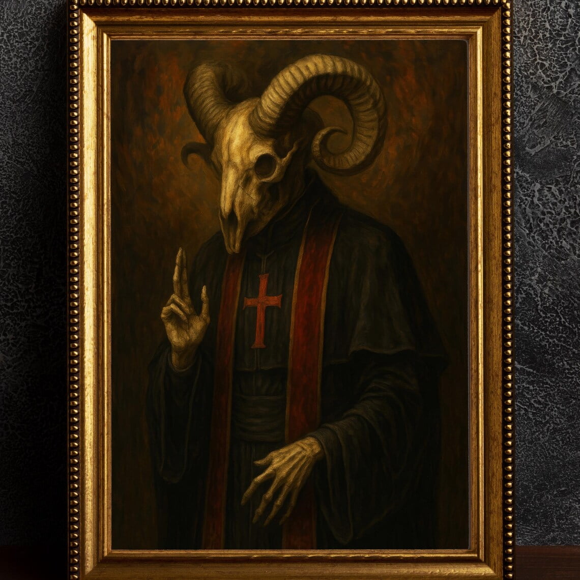 Dark Gothic Ram Skull Priest Art Print – Occult Surreal – Horned ...