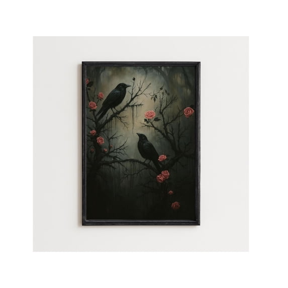 Dark Gothic Raven And Roses Wall Art | Crow | Gothic Decor Poster ...