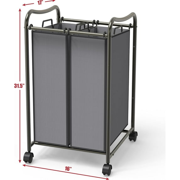Dark Gray 2-Bag Heavy Duty Rolling Laundry Sorter Cart - Removable Bags ...
